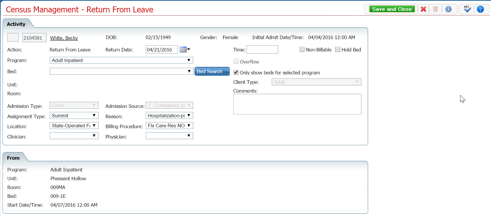 Return a Client from Leave