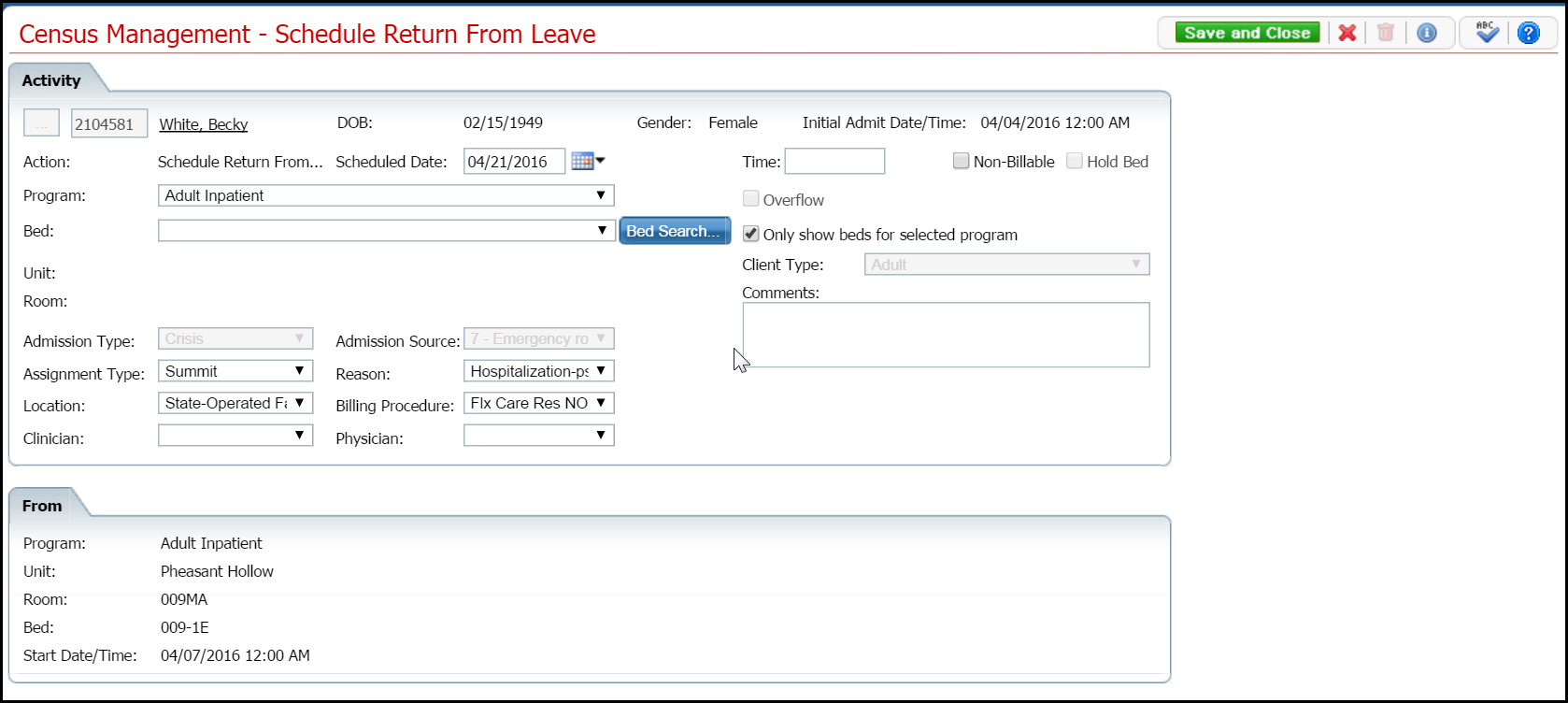 Schedule a Client for Return from Leave